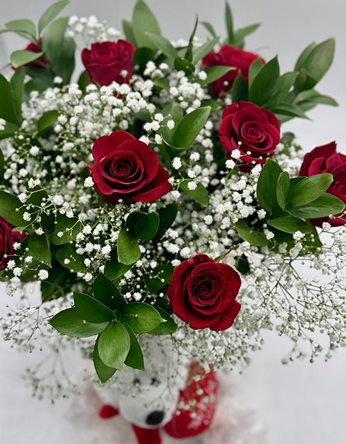 Red Roses in Vase (small) - with soft teddy – Impala Online